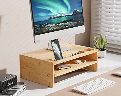 Well Weng Desk Monitor Riser Stand with Storage Organizer 2 Shelves for Computer, iMac, Printer, Laptop