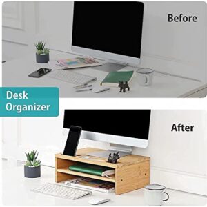 Well Weng Desk Monitor Riser Stand with Storage Organizer 2 Shelves for Computer, iMac, Printer, Laptop