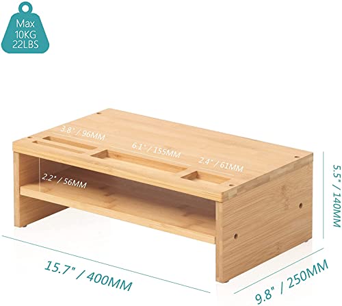 Well Weng Desk Monitor Riser Stand with Storage Organizer 2 Shelves for Computer, iMac, Printer, Laptop