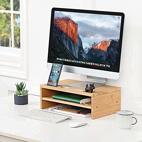 Well Weng Desk Monitor Riser Stand with Storage Organizer 2 Shelves for Computer, iMac, Printer, Laptop