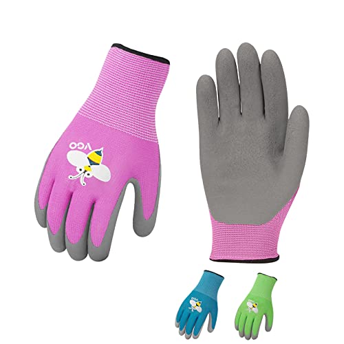 Vgo... 3-Pairs Age 3-5 Kids Gardening Gloves, Children Yard Work Gloves, Soft Safety Rubber Gloves (XXXS, KID-RB6013)