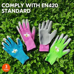 Vgo... 3-Pairs Age 3-5 Kids Gardening Gloves, Children Yard Work Gloves, Soft Safety Rubber Gloves (XXXS, KID-RB6013)