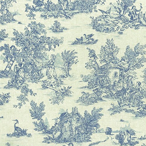 Mini Toile de Jouy Fabric (La Vie Rustique) - Oxford Blue on a Soft, Linen-Look Base Cloth | 100% Cotton Designer Print | 61 inches Wide | Per Yard Length Increment*