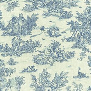 Mini Toile de Jouy Fabric (La Vie Rustique) - Oxford Blue on a Soft, Linen-Look Base Cloth | 100% Cotton Designer Print | 61 inches Wide | Per Yard Length Increment*