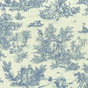 Mini Toile de Jouy Fabric (La Vie Rustique) - Oxford Blue on a Soft, Linen-Look Base Cloth | 100% Cotton Designer Print | 61 inches Wide | Per Yard Length Increment*