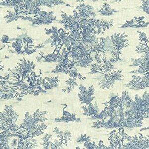 Mini Toile de Jouy Fabric (La Vie Rustique) - Oxford Blue on a Soft, Linen-Look Base Cloth | 100% Cotton Designer Print | 61 inches Wide | Per Yard Length Increment*