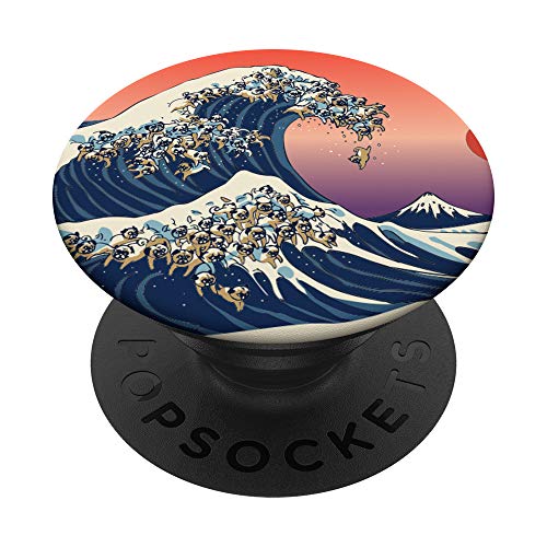 The great wave of pugs Japanese Art PopSockets by Huebucket PopSockets PopGrip: Swappable Grip for Phones & Tablets