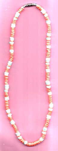 18" NEON CLAM SHELL NECKLACE. PINK WITH GREEN COLOR CLAM SHELL