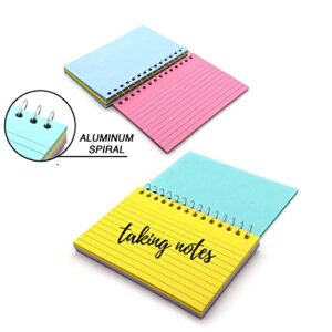 Emraw 50 ct. Spiral Bound Ruled Front Plain Back Index Card assorted Neon Colors 3”x5” - Used in kitchen, School, Office Etc. (Pack of 2)