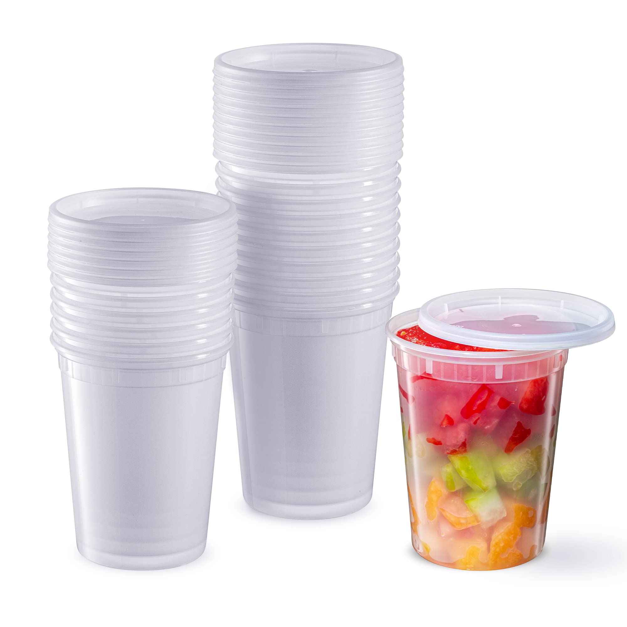 Pantry Value 32 oz. Plastic Deli Food Storage Containers with Airtight Lids [24 Sets]