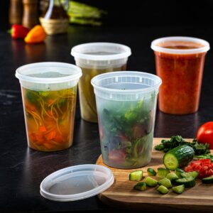 Pantry Value 32 oz. Plastic Deli Food Storage Containers with Airtight Lids [24 Sets]