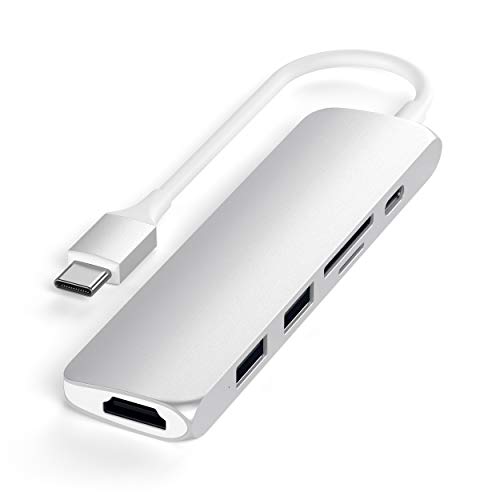 Satechi USB C Hub Slim Multiport Adapter V2 with 60W USB C PD, 4K HDMI (60Hz), Micro/SD Card Readers, USB 3.0 - for M2/ M1 MacBook Pro/Air, M2/ M1 iPad Pro/Air, M2 Mac Mini, iMac M1 (Silver)