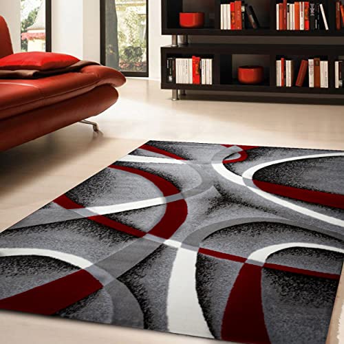 Msrugs Area Rugs, 8x10 Frize Collection Modern Gray Red White Area Rug, Contemporary Geometric Carpet for Living Room and Bedroom