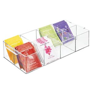 mdesign plastic condiment organizer and tea bag holder - 8-compartment kitchen pantry/countertop storage caddy - divided chip, snack, oatmeal packet holder - lumiere collection - clear