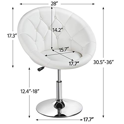 Yaheetech Vanity Chair Makeup Chair Swivel Accent Chair Height Adjustable Round Back Tilt Chair with Chrome Frame for Makeup Room, Living Room, White