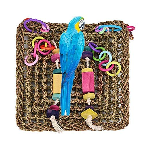 Keersi Straw Braid Rope Climbing Net Hammock Ladder Bird Chew Toy for Parrot Budgie Parakeet Cockatiel Conure Lovebird Finch Canary Cockatoo African Grey Macaw Eclectus Amazon Cage Perch Stand