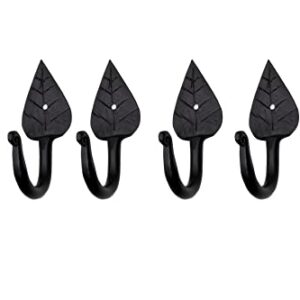 The Metal Magician Pack of 6 Coat Hooks Wall Mounted Leaf Style Single Robe Hanger Iron Blacksmith Key Holder Towel, Handbags, Hat Hanging Perfect for Bathroom, Kitchen, Living Room (Black)