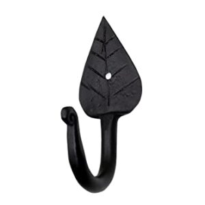 The Metal Magician Pack of 6 Coat Hooks Wall Mounted Leaf Style Single Robe Hanger Iron Blacksmith Key Holder Towel, Handbags, Hat Hanging Perfect for Bathroom, Kitchen, Living Room (Black)