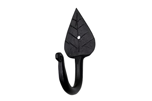 The Metal Magician Pack of 6 Coat Hooks Wall Mounted Leaf Style Single Robe Hanger Iron Blacksmith Key Holder Towel, Handbags, Hat Hanging Perfect for Bathroom, Kitchen, Living Room (Black)