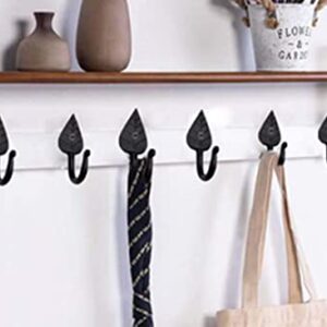 The Metal Magician Pack of 6 Coat Hooks Wall Mounted Leaf Style Single Robe Hanger Iron Blacksmith Key Holder Towel, Handbags, Hat Hanging Perfect for Bathroom, Kitchen, Living Room (Black)