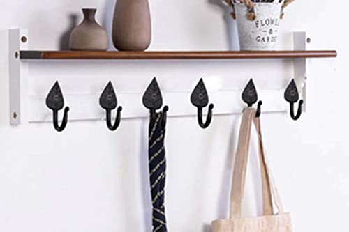 The Metal Magician Pack of 6 Coat Hooks Wall Mounted Leaf Style Single Robe Hanger Iron Blacksmith Key Holder Towel, Handbags, Hat Hanging Perfect for Bathroom, Kitchen, Living Room (Black)