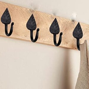 The Metal Magician Pack of 6 Coat Hooks Wall Mounted Leaf Style Single Robe Hanger Iron Blacksmith Key Holder Towel, Handbags, Hat Hanging Perfect for Bathroom, Kitchen, Living Room (Black)