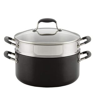 anolon advanced hard-anodized dutch oven multipurpose steamer set, 8.5-quart, graphite