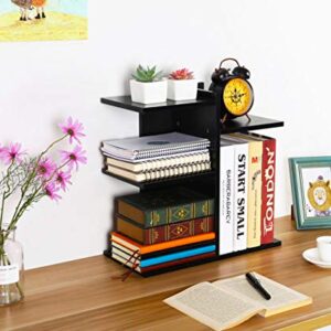 PAG Wood Desktop Shelf Small Bookshelf Desk Supplies Organizers and Accessories Storage Display Rack Office Decor for Women, Black