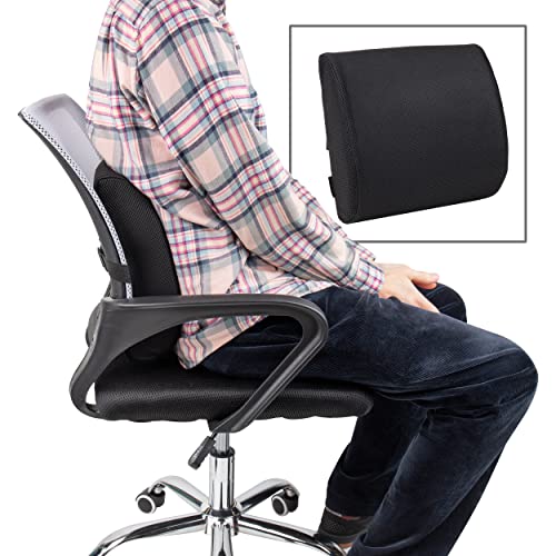 Mind Reader Harmony Collection, Ergonomic Lower Back Cushion, Memory Foam Support, Attaches to Office Chair, Fabric Mesh Surface, Lower Back Pressure Relief, Posture Support, Black