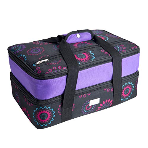 Pursetti Casserole Carriers for Hot or Cold Food, Perfect Insulated Food Carrier for Potluck, HolidayParties/Picnic/Cookouts, Fits 9"x13" Baking Dish (Purple Circle w/Purple Accent)