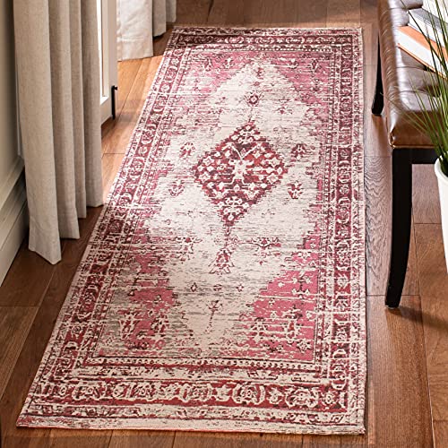 SAFAVIEH Classic Vintage Collection Runner Rug - 2'3" x 8', Fuchsia, Oriental Medallion Distressed Design, Non-Shedding & Easy Care, Ideal for High Traffic Areas in Living Room, Bedroom (CLV113R)