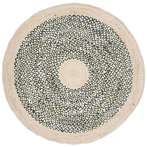 SAFAVIEH Cape Cod Collection 3' Round Green / Natural CAP210Y Handmade Braided Jute & Cotton Area Rug