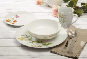 safdie & co. am02684 16 piece botanical butterflies dinner set, 16pcs, white