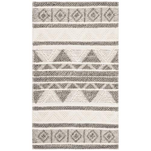 SAFAVIEH Natura Collection Accent Rug - 3' x 5', Ivory & Grey, Handmade Moroccan Boho Tribal Wool & Cotton, Ideal for High Traffic Areas in Entryway, Living Room, Bedroom (NAT104A)