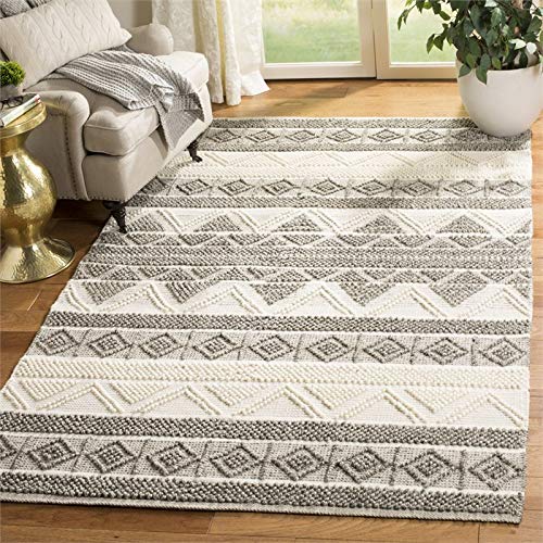 SAFAVIEH Natura Collection Accent Rug - 3' x 5', Ivory & Grey, Handmade Moroccan Boho Tribal Wool & Cotton, Ideal for High Traffic Areas in Entryway, Living Room, Bedroom (NAT104A)