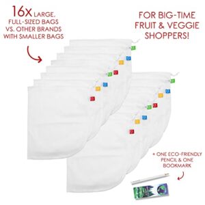 utilifox Reusable Produce Bags, Eco Friendly Mesh Bags For Fruit Vegetable, Set of 8, Large, 12x14 in, Washable, Premium Strength, Zero Waste, Produce Bag Drawstring, Vegetables Fruits Bag Grocery