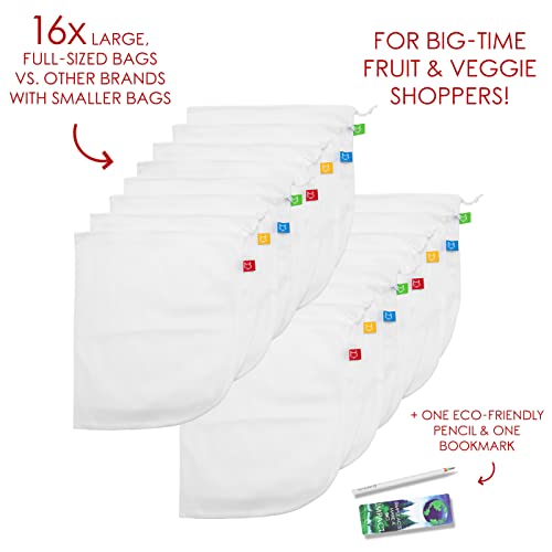 utilifox Reusable Produce Bags, Eco Friendly Mesh Bags For Fruit Vegetable, Set of 8, Large, 12x14 in, Washable, Premium Strength, Zero Waste, Produce Bag Drawstring, Vegetables Fruits Bag Grocery