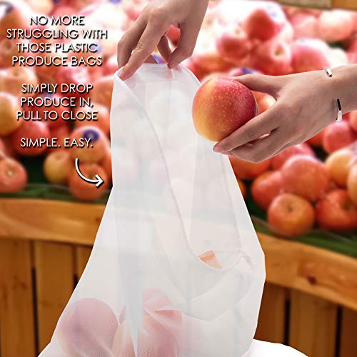 utilifox Reusable Produce Bags, Eco Friendly Mesh Bags For Fruit Vegetable, Set of 8, Large, 12x14 in, Washable, Premium Strength, Zero Waste, Produce Bag Drawstring, Vegetables Fruits Bag Grocery