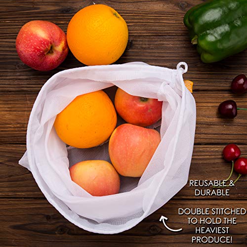 utilifox Reusable Produce Bags, Eco Friendly Mesh Bags For Fruit Vegetable, Set of 8, Large, 12x14 in, Washable, Premium Strength, Zero Waste, Produce Bag Drawstring, Vegetables Fruits Bag Grocery