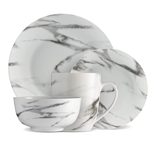 Marble Plates and Bowls Sets, Modern Dinnerware Set, Kitchen Dinnerware Sets, Indoor and Outdoor Plates, 16-Piece Kitchen Plates and Bowls Set with Mugs, Dishwasher Safe - Safdie & Co