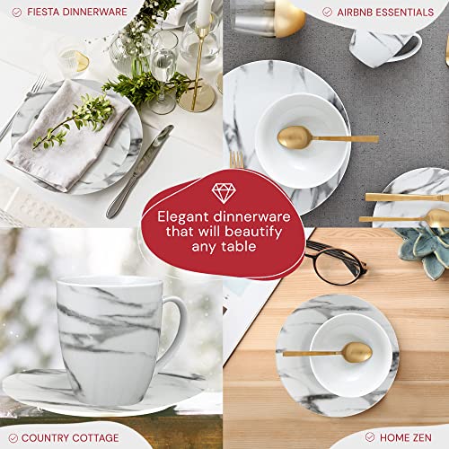 Marble Plates and Bowls Sets, Modern Dinnerware Set, Kitchen Dinnerware Sets, Indoor and Outdoor Plates, 16-Piece Kitchen Plates and Bowls Set with Mugs, Dishwasher Safe - Safdie & Co