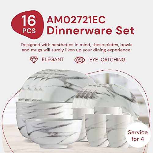 Marble Plates and Bowls Sets, Modern Dinnerware Set, Kitchen Dinnerware Sets, Indoor and Outdoor Plates, 16-Piece Kitchen Plates and Bowls Set with Mugs, Dishwasher Safe - Safdie & Co