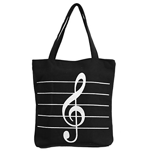 Music Notes Handbag Canvas Tote Bag Reusable Grocery Bag Shoulder Shopping Bag for Women Girls Gift (Black)