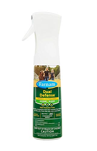 Farnam Dual Defense Insect Repellent for Horse and Rider, Fly Control, 12 Hour Long Lasting Protection, 10 Ounce Non-Aerosol Spray Bottle