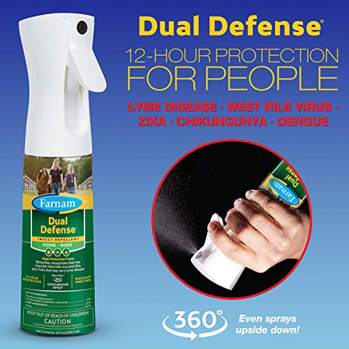 Farnam Dual Defense Insect Repellent for Horse and Rider, Fly Control, 12 Hour Long Lasting Protection, 10 Ounce Non-Aerosol Spray Bottle