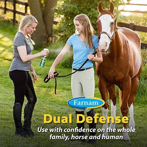 Farnam Dual Defense Insect Repellent for Horse and Rider, Fly Control, 12 Hour Long Lasting Protection, 10 Ounce Non-Aerosol Spray Bottle