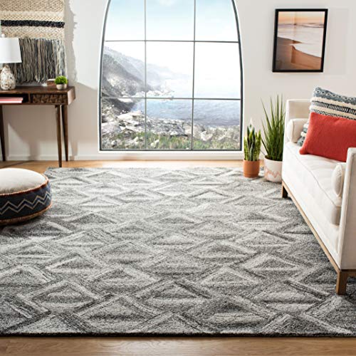 SAFAVIEH Abstract Collection Area Rug - 6' x 9', Grey & Black, Handmade Wool & Viscose, Ideal for High Traffic Areas in Living Room, Bedroom (ABT607F)