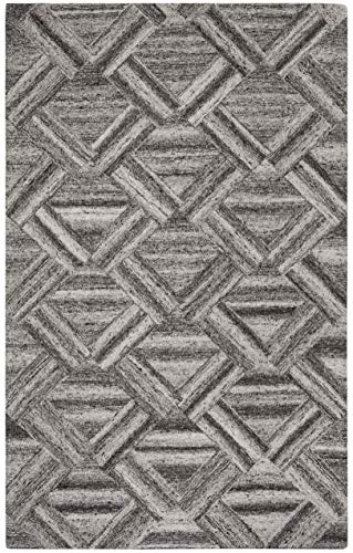 SAFAVIEH Abstract Collection Area Rug - 6' x 9', Grey & Black, Handmade Wool & Viscose, Ideal for High Traffic Areas in Living Room, Bedroom (ABT607F)