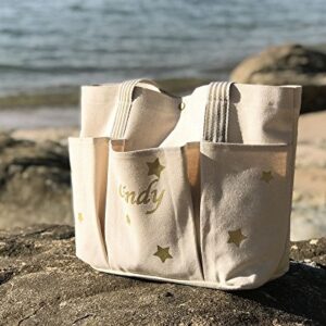 CT CRAFT LLC Stylish Canvas Tote Bag +[Free 12x10” HTV Heat Transfer Vinyl sheet] : Inner Water-Repellent, Three Outer Pockets, One Inner Pocket。Large Capacity