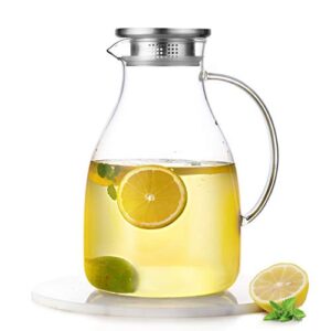 85 Ounces Glass Pitcher with Filter Lid/Water Carafe for Homemade Juice & Iced Tea,Stovetop Safe Beverage Jug